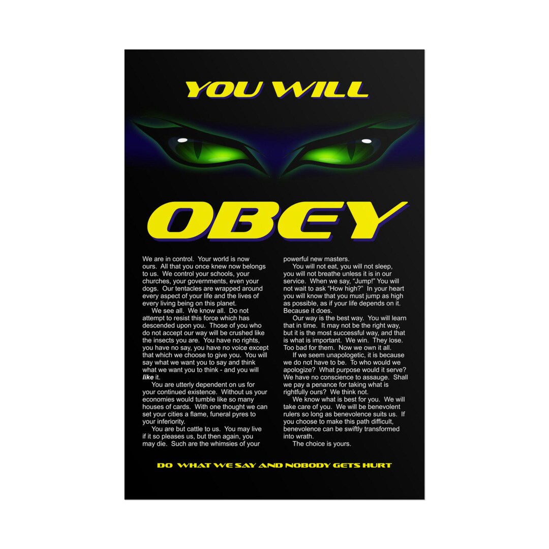 Poster - You Will Obey, Alien Eyes, Evil Eyes, Motivational Rolled ...