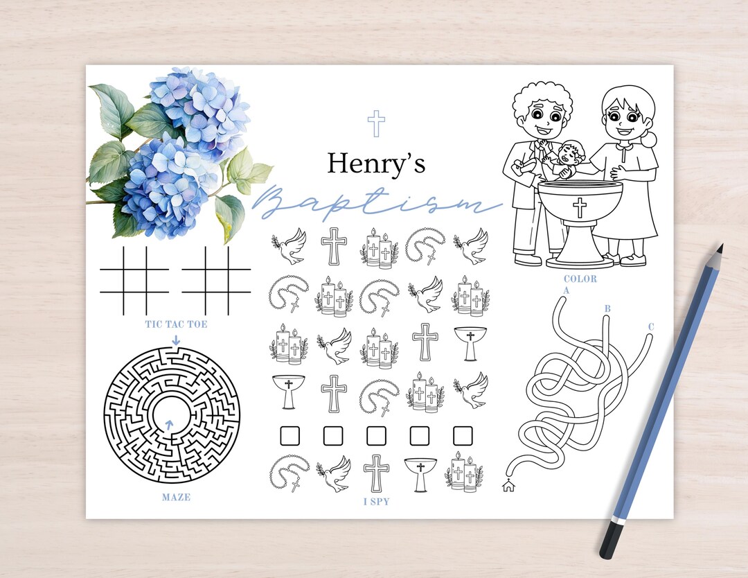 Blue Hydrangea Baptism Activity Sheet – Printable Quiet Games (digital ...