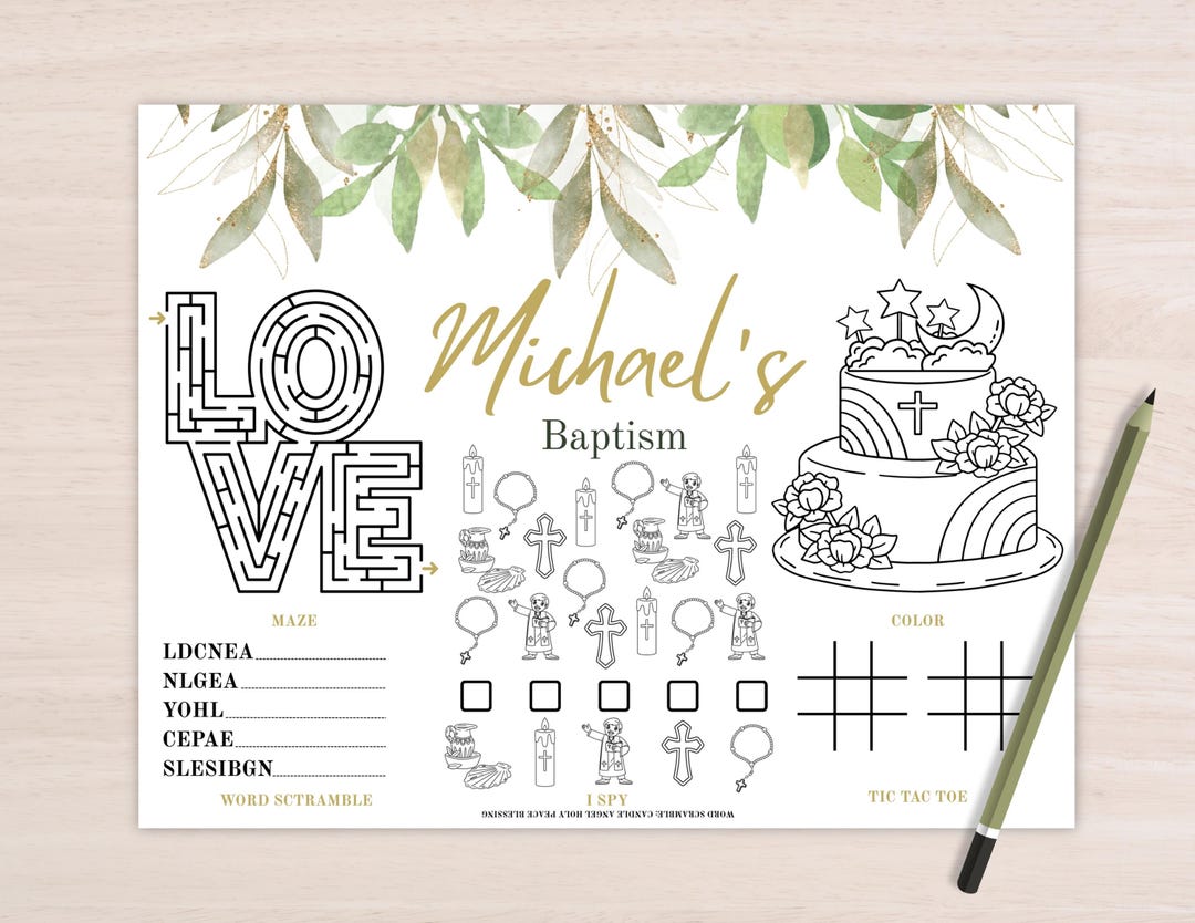 Personalized Baptism Activity Sheet – Greenery Decor (digital Download ...