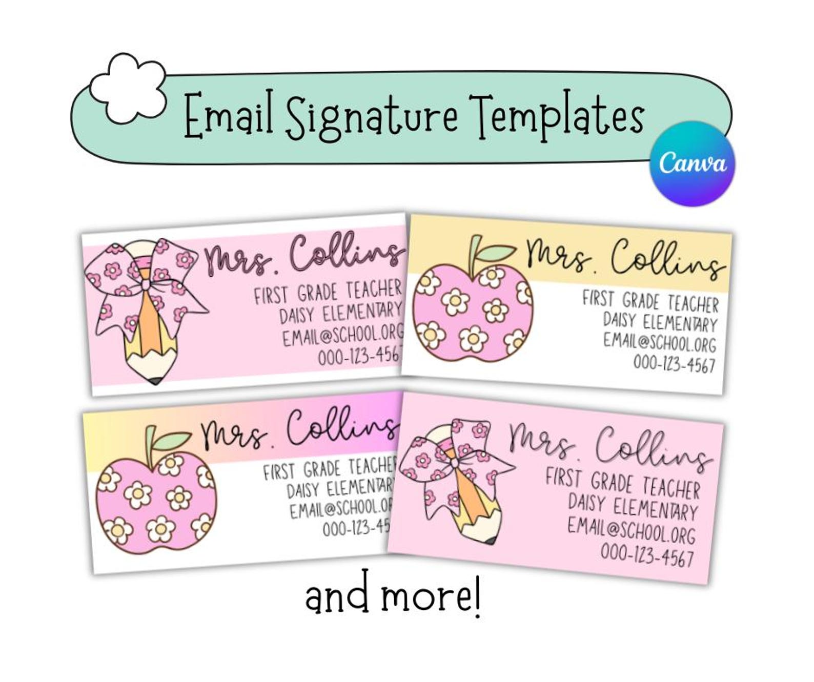 Cute Teacher Email Signature Templates, Canva PNG Signature for Gmail ...