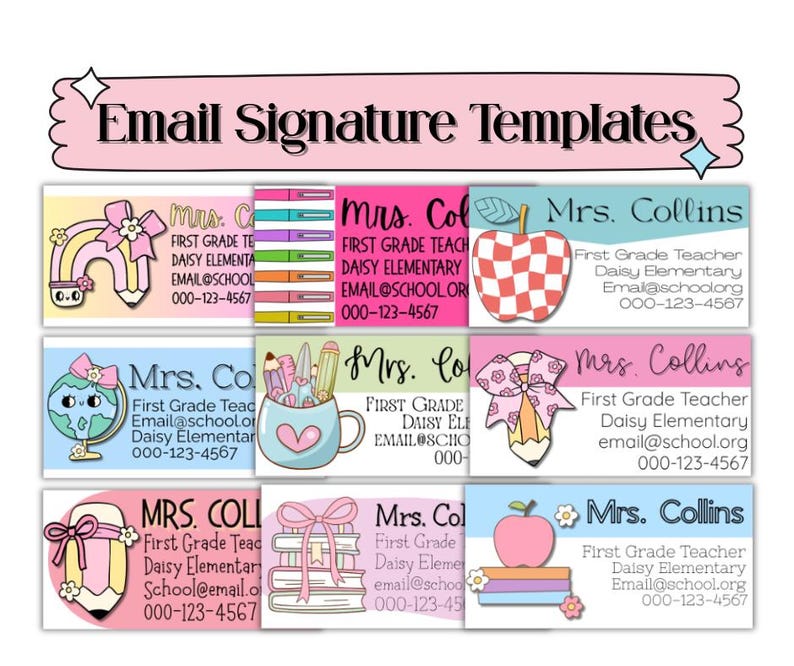 Preppy Cute Teacher Email Signature Templates, Canva PNG Signature for ...