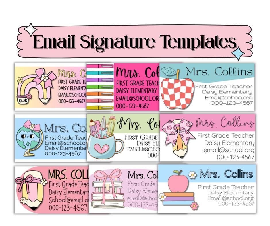 Cute Teacher Email Signature Templates, Canva PNG (digital Download) - Etsy