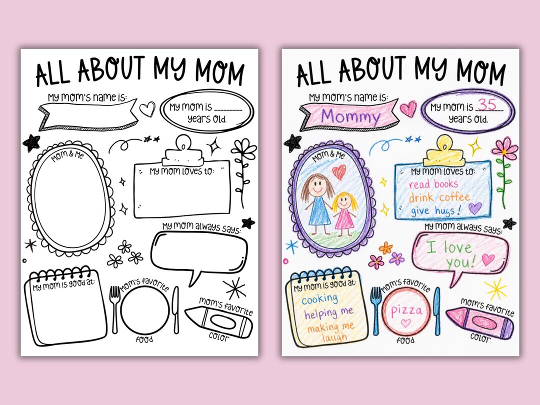 All About My Mom Printable, Mother’s Day Coloring Page, Kids Fill in ...