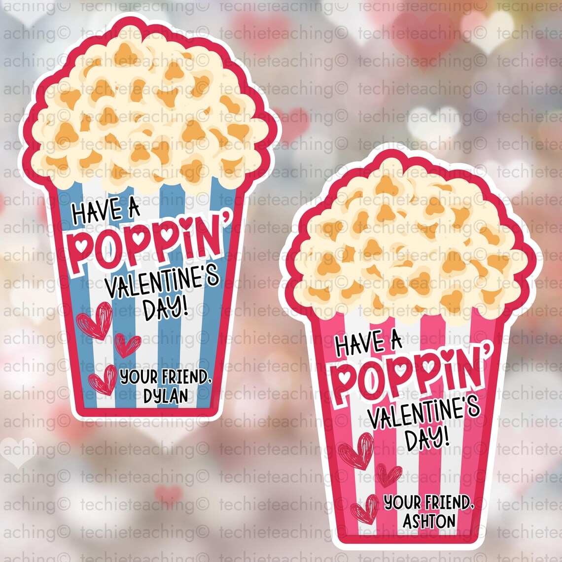 Kids Popcorn Valentine Printable, Poppin Valentine’s Day Tag, Editable ...