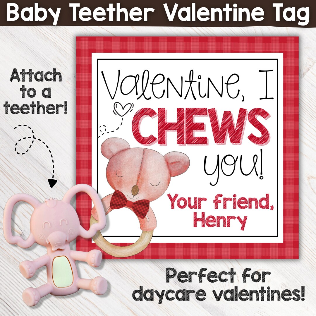 Valentine I Chews You Tag, Baby Teether Valentine Tag Printable, Infant ...