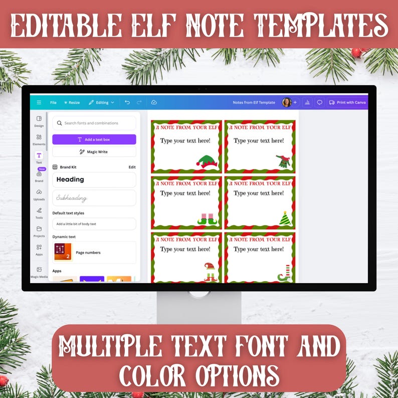Editable Elf Note Card Templates, Christmas Printable (canva) - Etsy