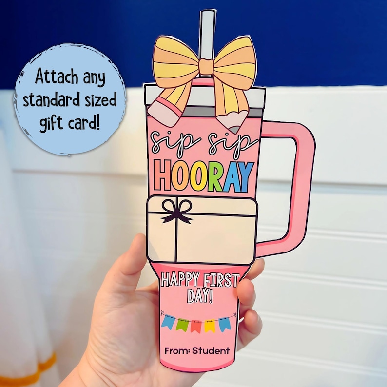 First Day Tumbler Gift Card Holder, Sip Sip Hooray Gift Card, Teacher ...