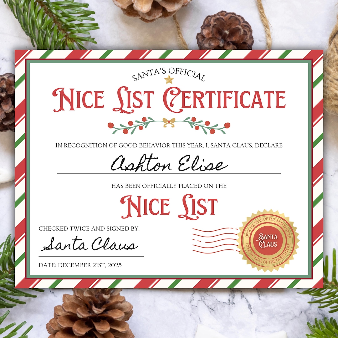 Santa Nice List Certificate Printable | Editable Canva Christmas ...