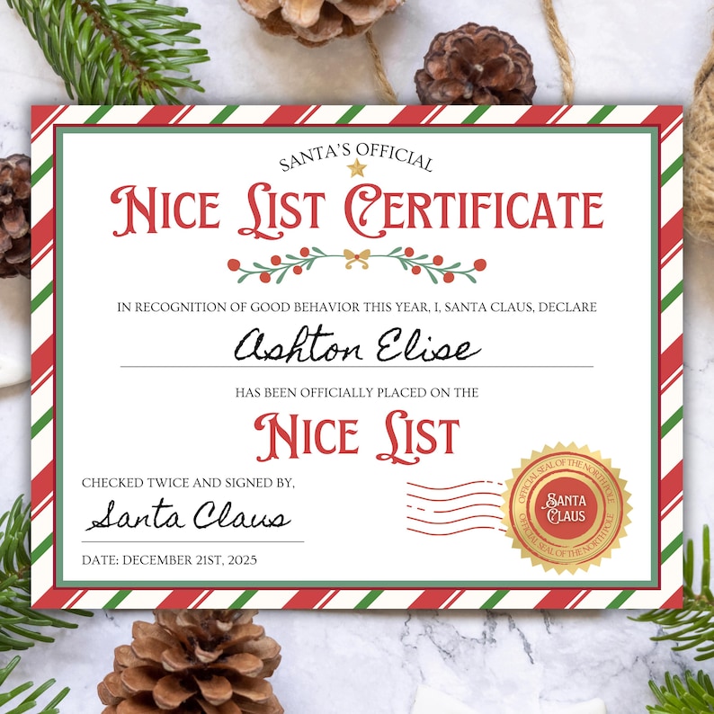 Santa Nice List Certificate Printable | Editable Canva Christmas ...