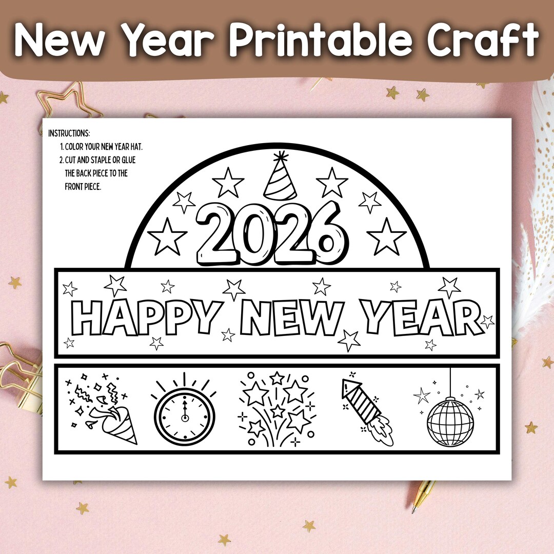 New Year Hat Craft Printable 2026 | Kids New Years Activity | Classroom ...