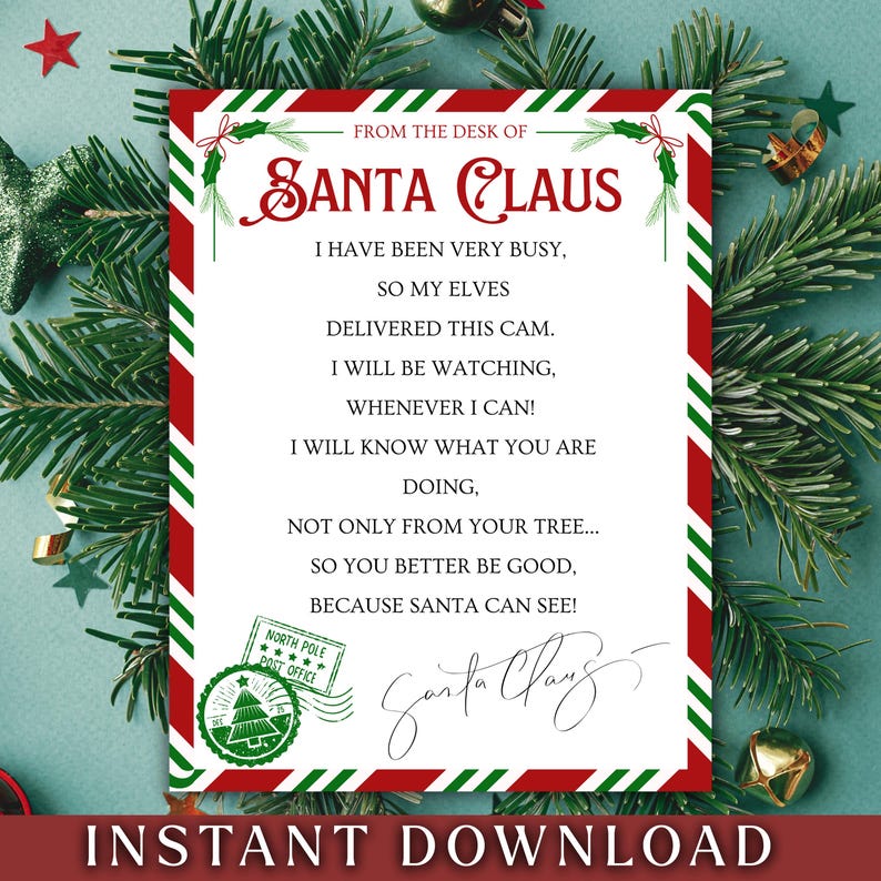 Santa Cam Letter Printable | Letter From Santa | From the Desk of Santa ...