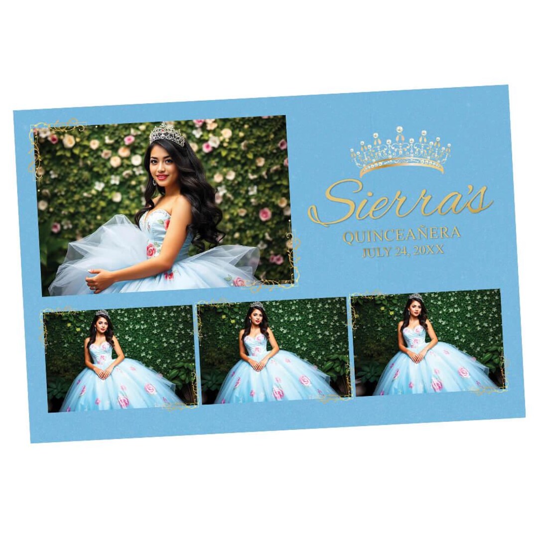 Quinceañera Gold Crown Photo Booth Frame, Light Blue Birthday | PNG ...