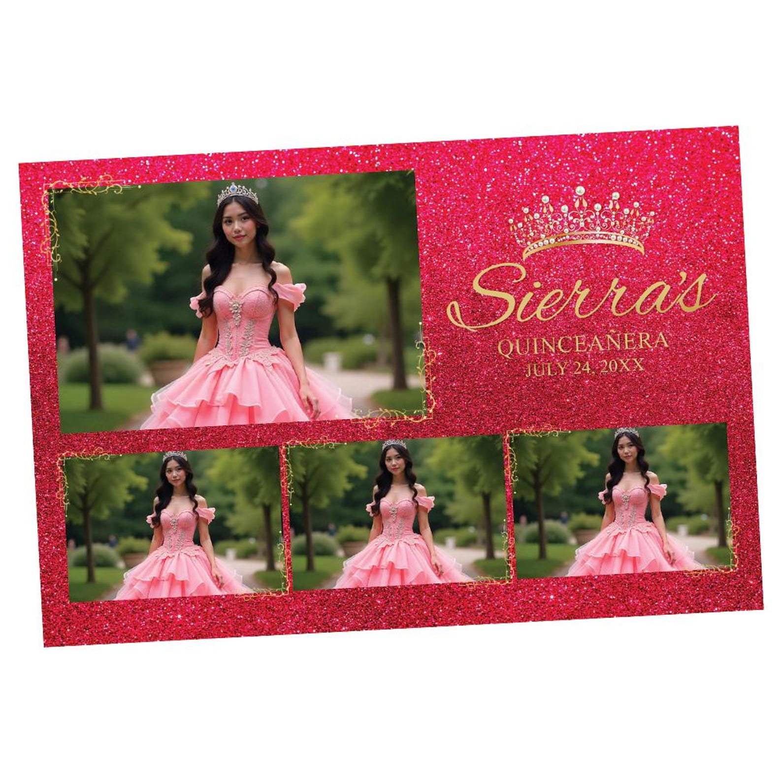Quinceañera Gold Crown Photo Booth Frame, Pink Barbie Birthday | PNG ...