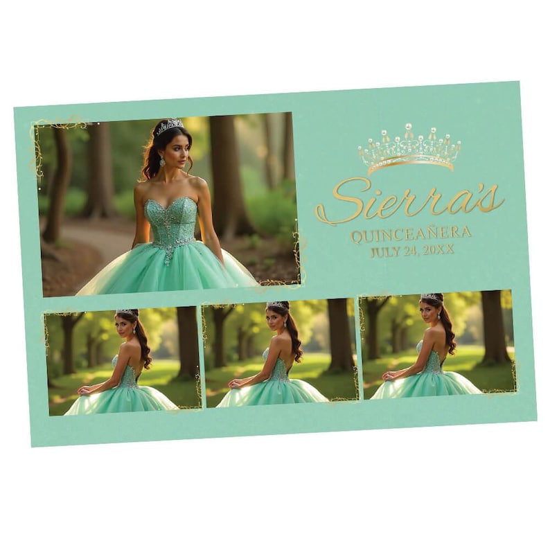 Quinceañera Gold Crown Photo Booth Frame, Light Green Birthday | PNG ...