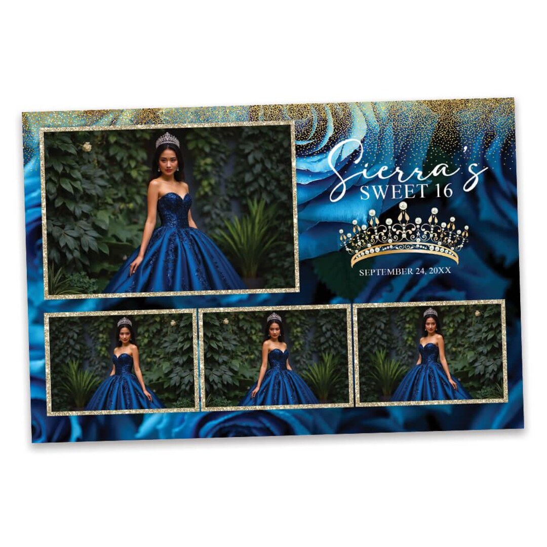 Charming Blue Roses Sweet 16th Photo Booth Frame | PNG | 1x3 Postcard ...