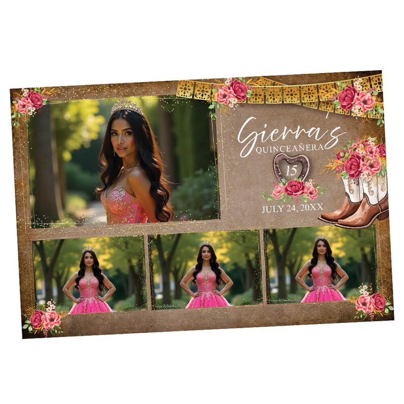 Pink Rose Quinceañera Photo Booth Frame for a Special Country Birthday ...