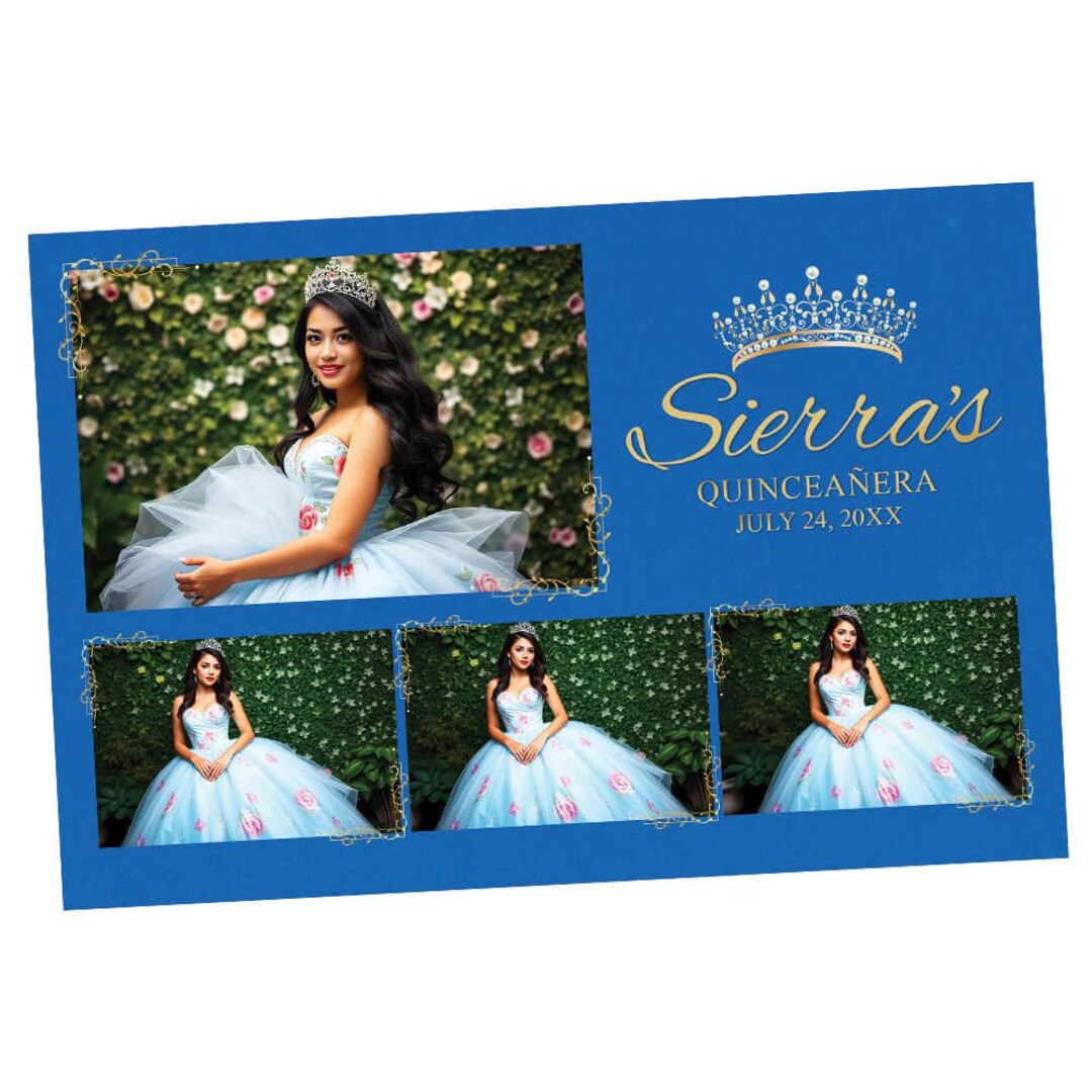 Quinceañera Gold Crown Photo Booth Frame, Blue Birthday | PNG | 1x3 ...
