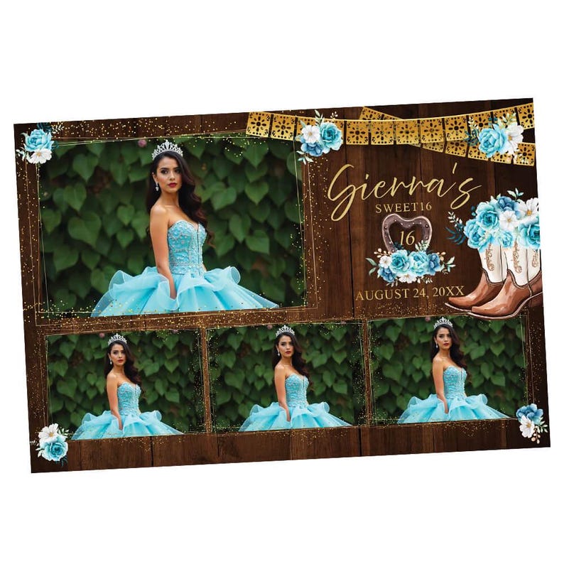 Teal Rose Quinceañera Photo Booth frame for a Special Country Birthday ...