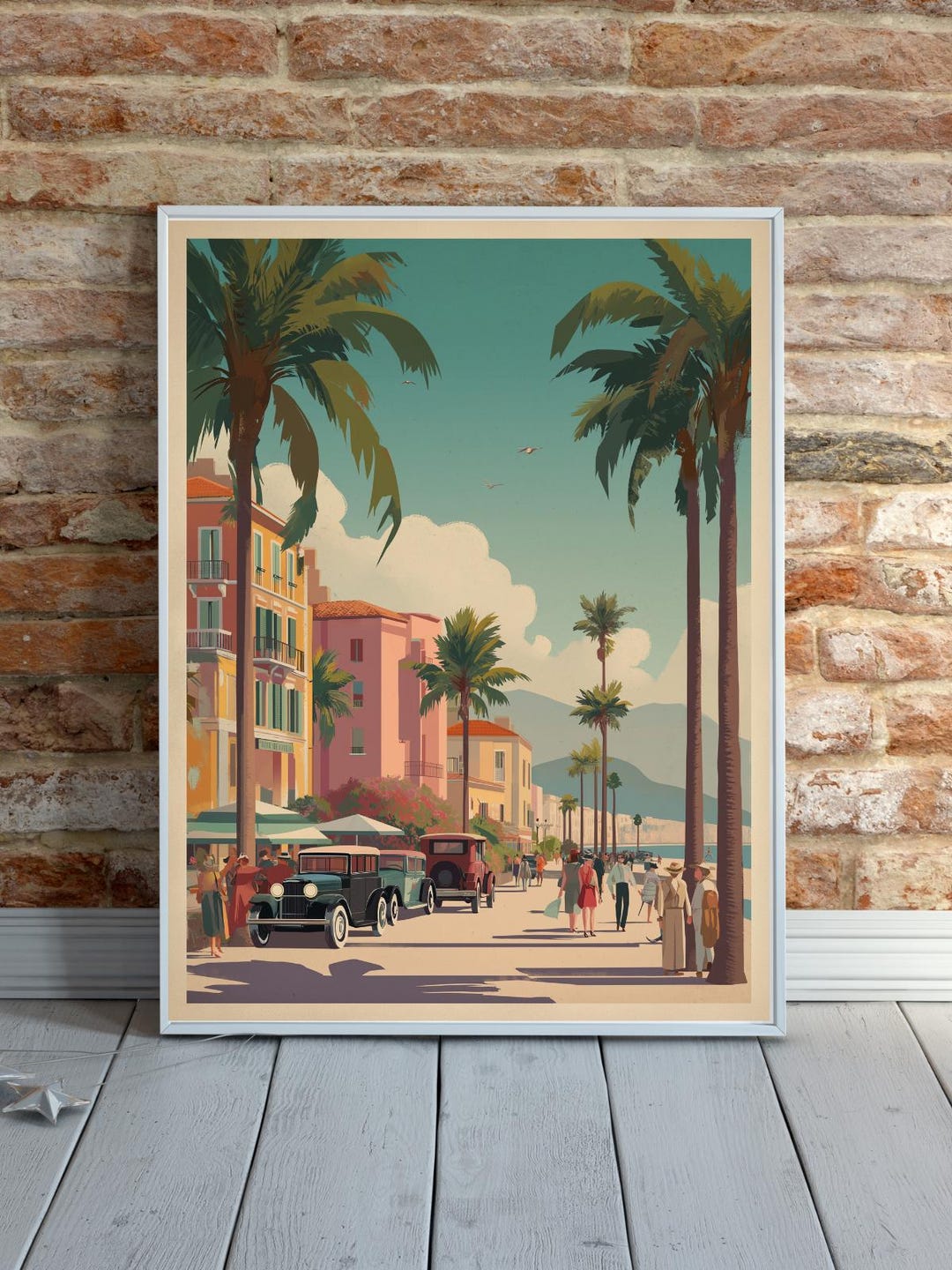 Vintage Townscape Digital Art Print - Charming Retro Cityscape Wall ...