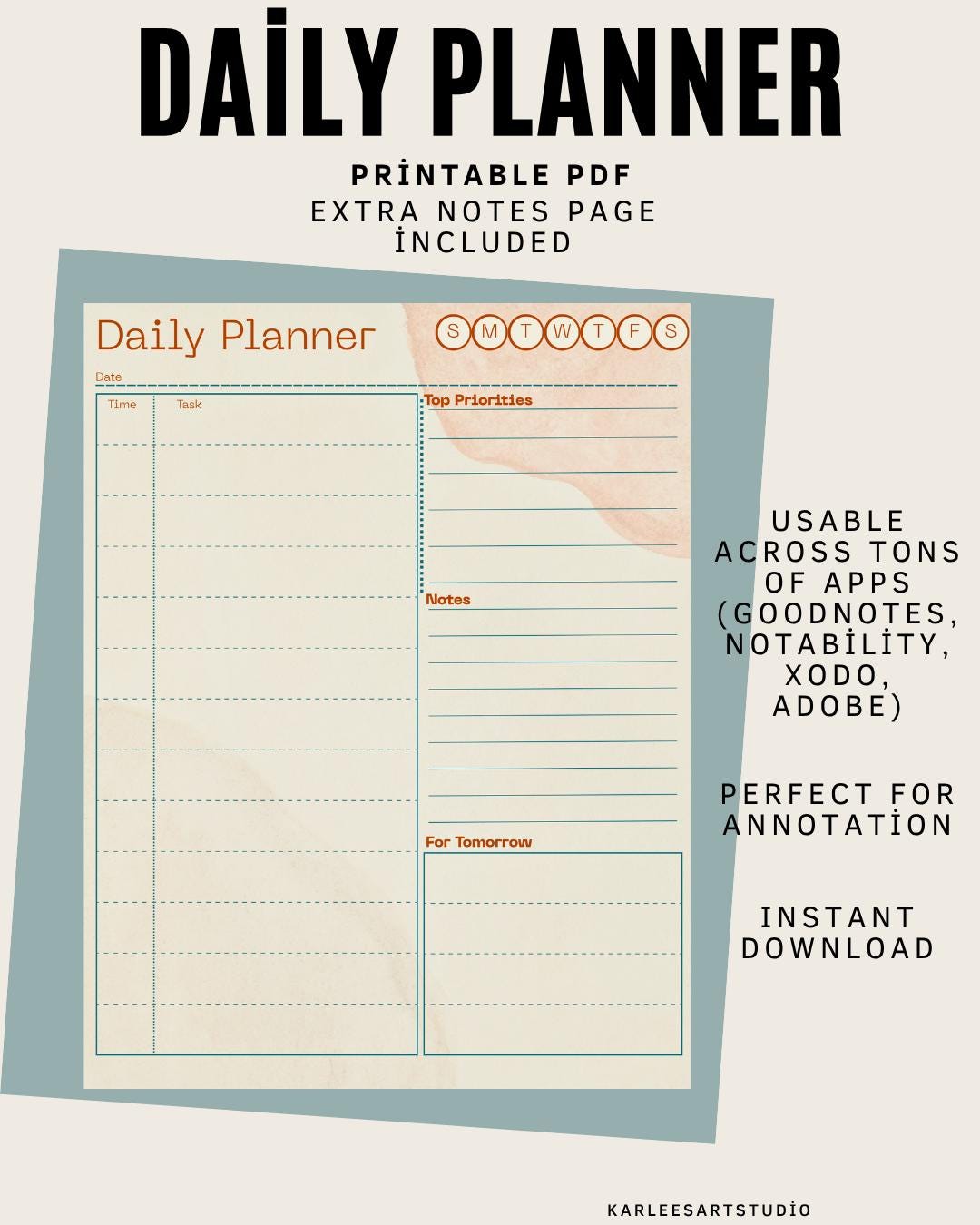 Simple Daily Planner Printable | PDF Download | Undated | Hourly ...