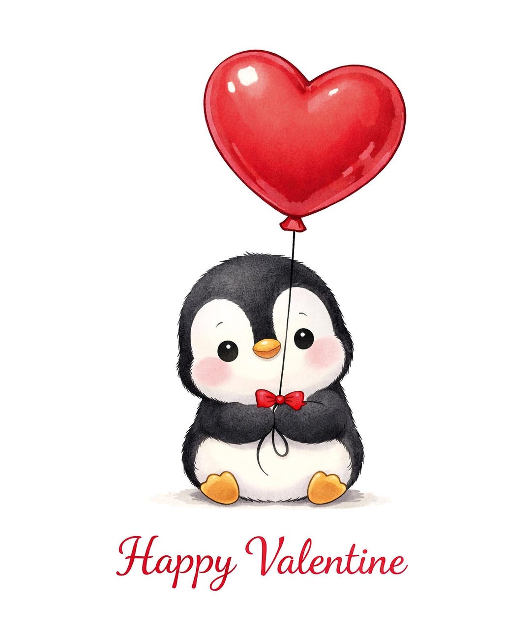 Penguin Valentine's Day Card | Heart Balloon, Minimalist (printable PNG ...