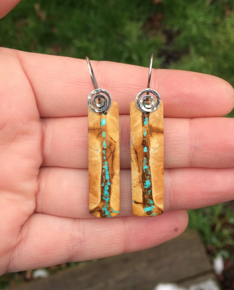 Natural Turquoise Earrings Genuine Royston Ribbon Turquoise | Etsy