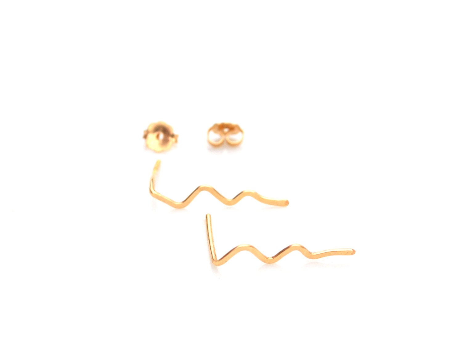 Gold Squiggle Earrings Petite Gold Minimalist Post Earrings | Etsy