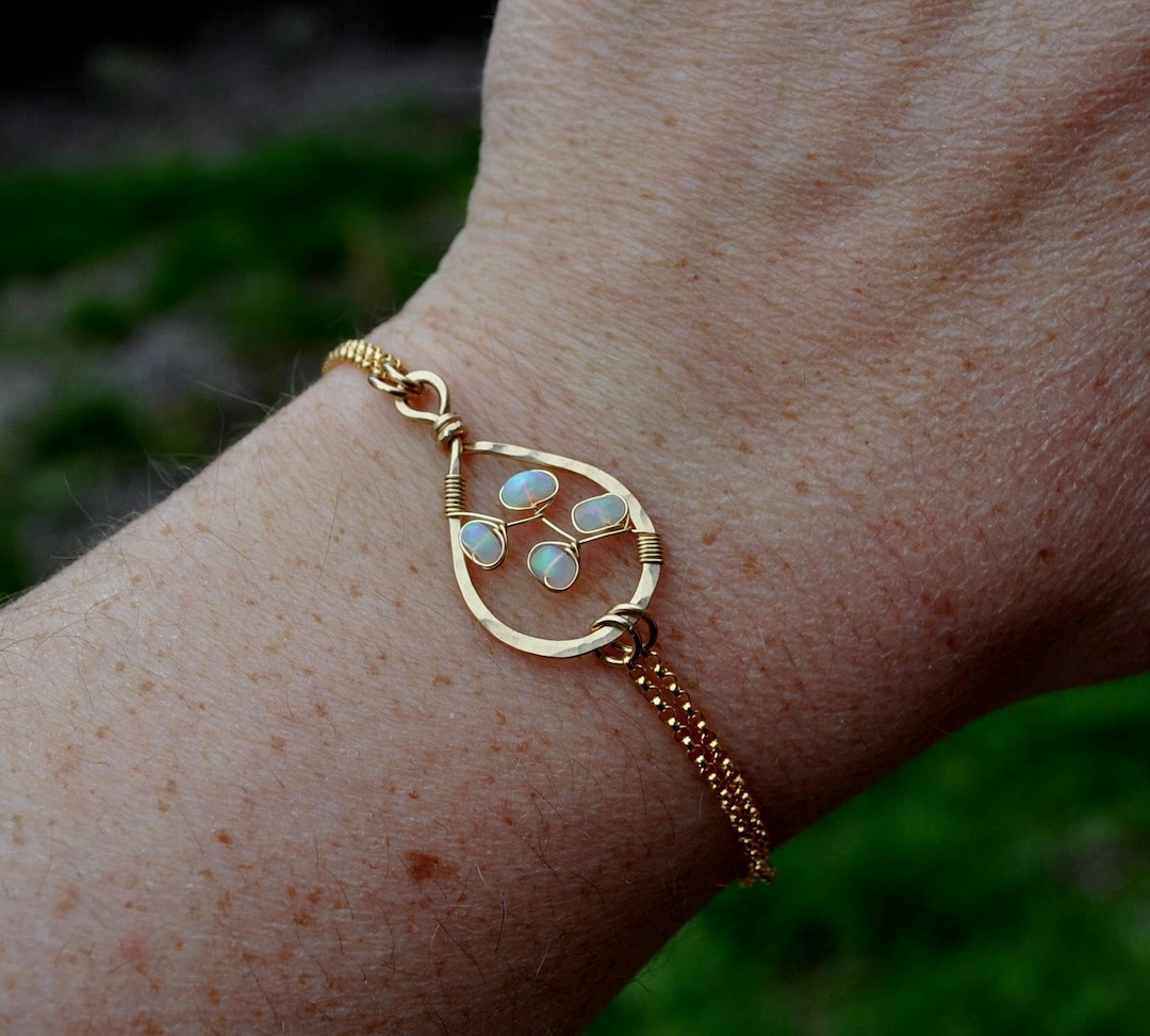 Flashy Genuine Opal Bracelet, Hammered Artisan Teardrop, October ...