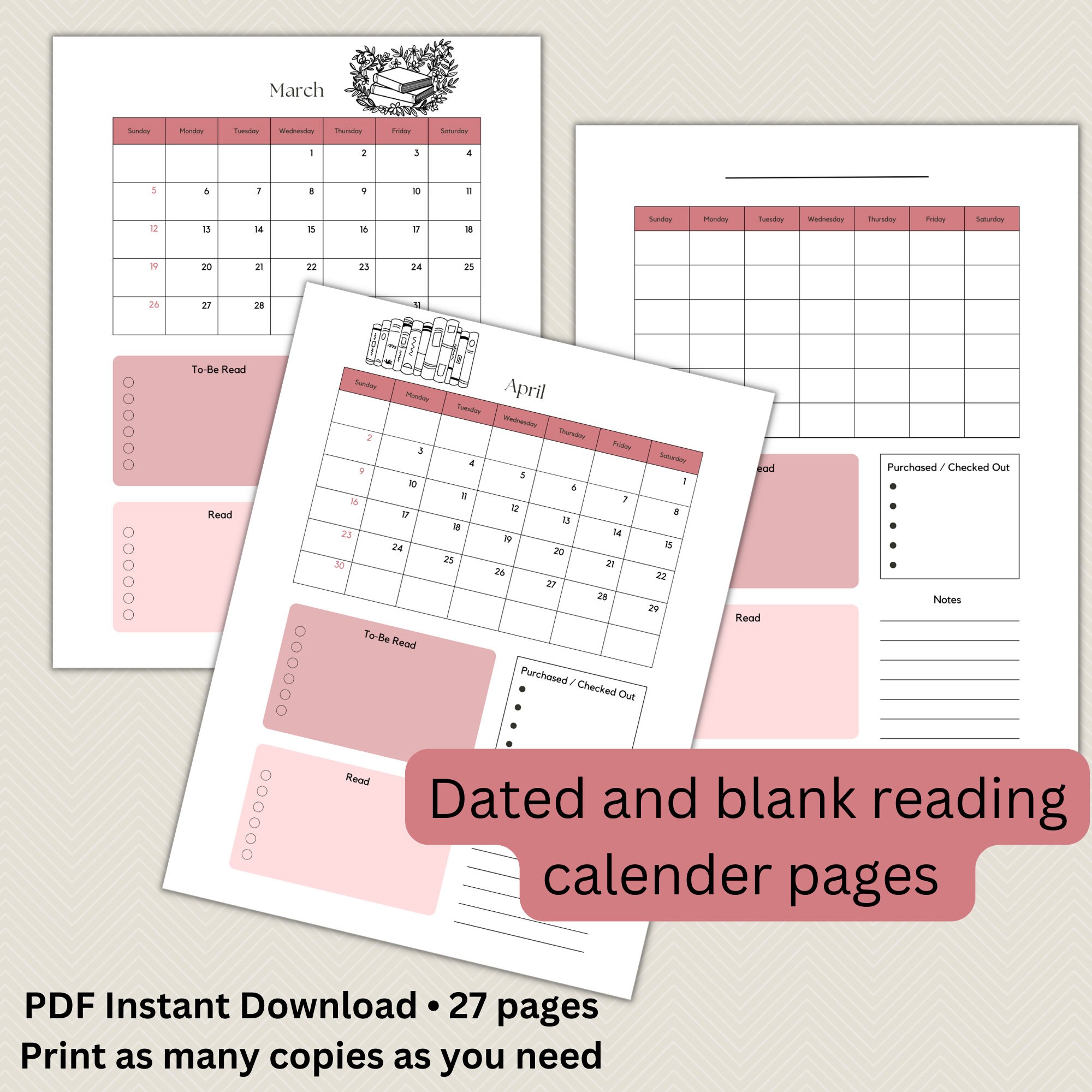 Reading Journal Book Log Printable Calendar Organizer Planner PDF ...