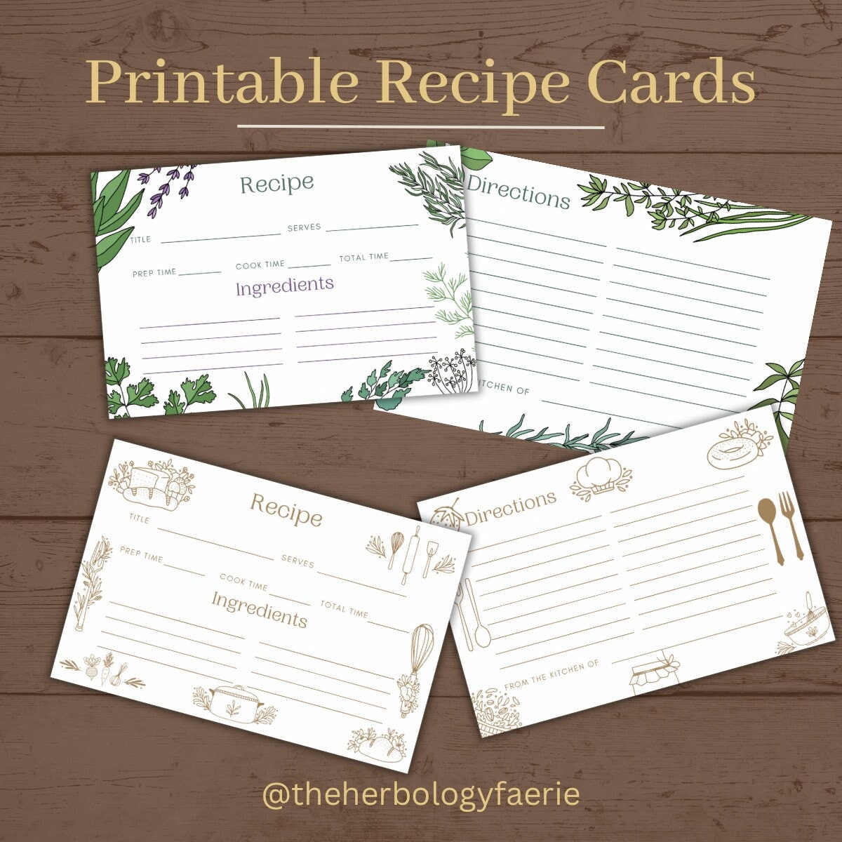 Printable Recipe Cards | Herbalism Recipe Card | Cookbook Organizer PDF ...