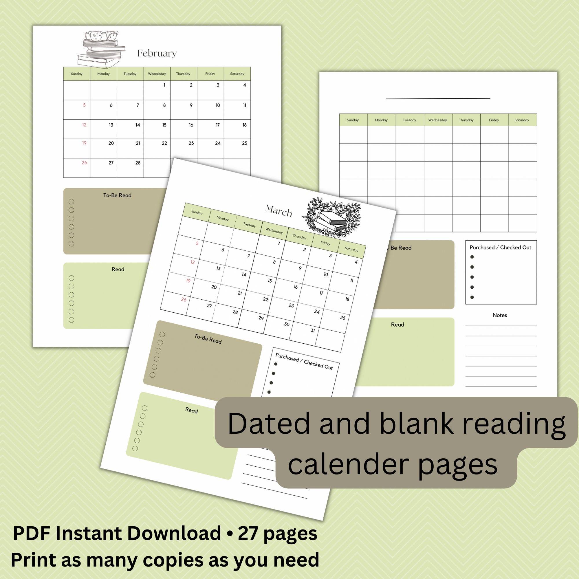 Reading Journal Book Log Printable Calendar Organizer Planner PDF ...