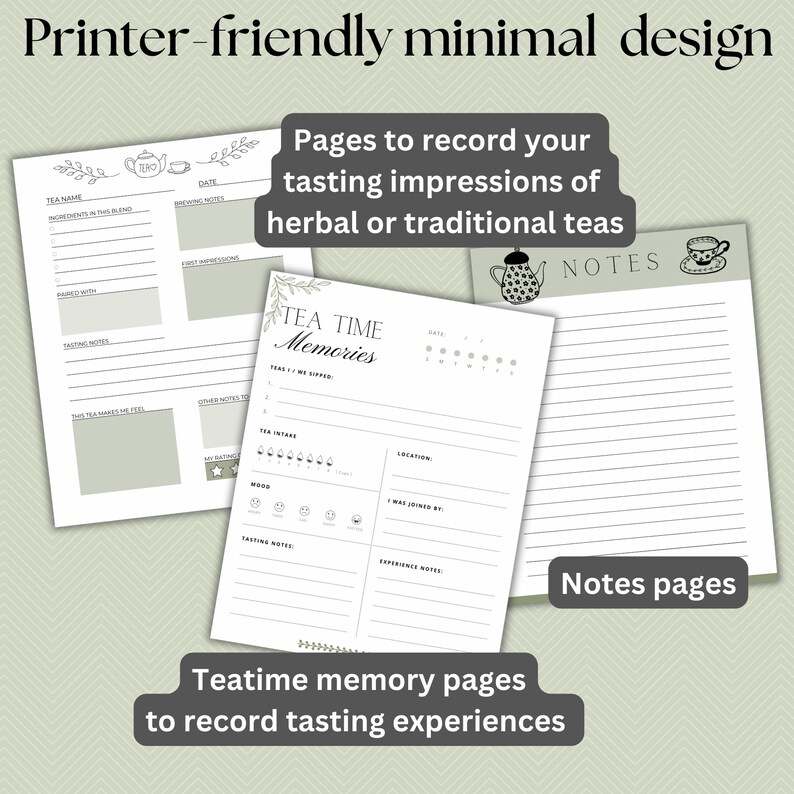 Printable Tea Tasting Journal | Sage Green | Herbalism Tea Printable ...