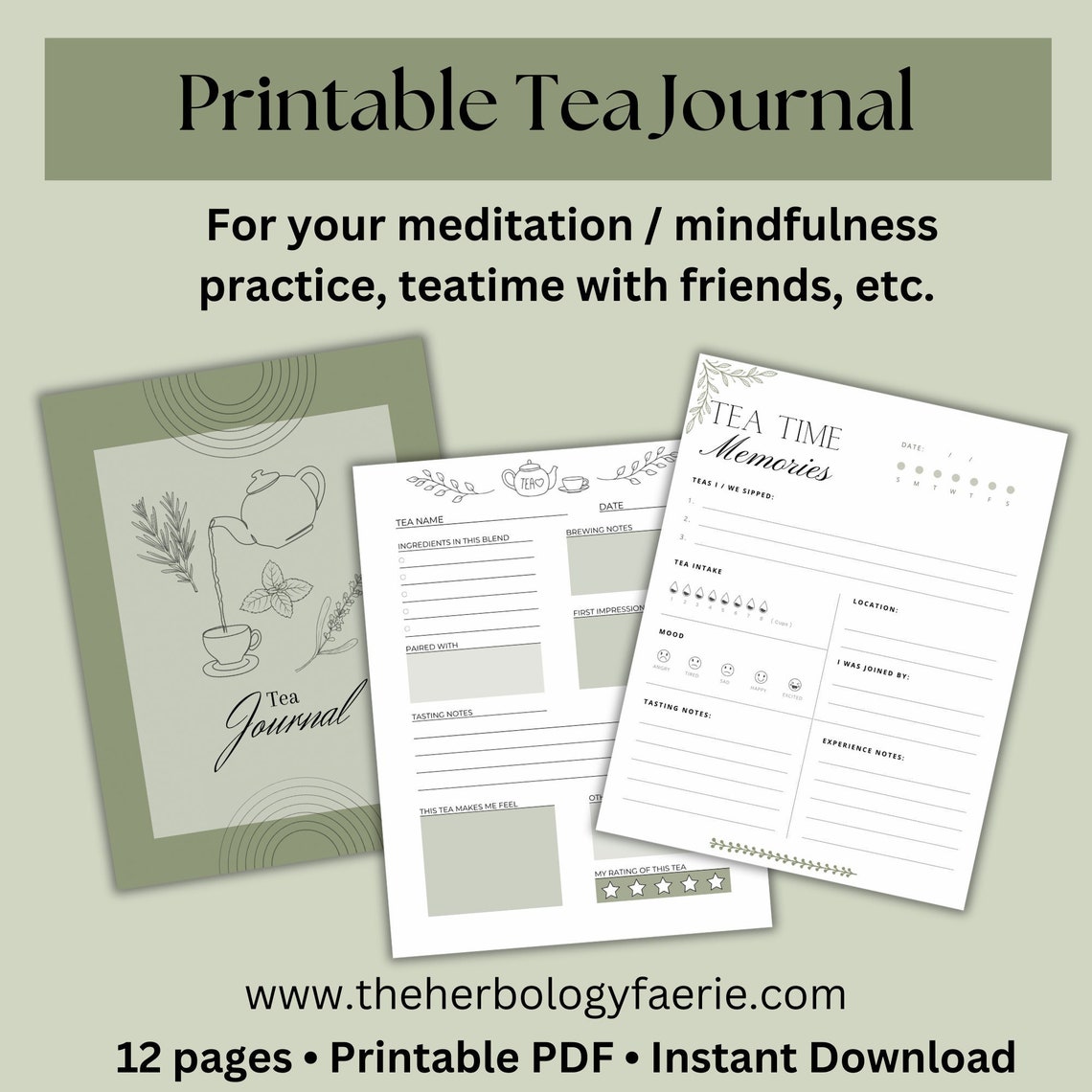 Printable Tea Tasting Journal | Sage Green | Herbalism Tea Printable ...
