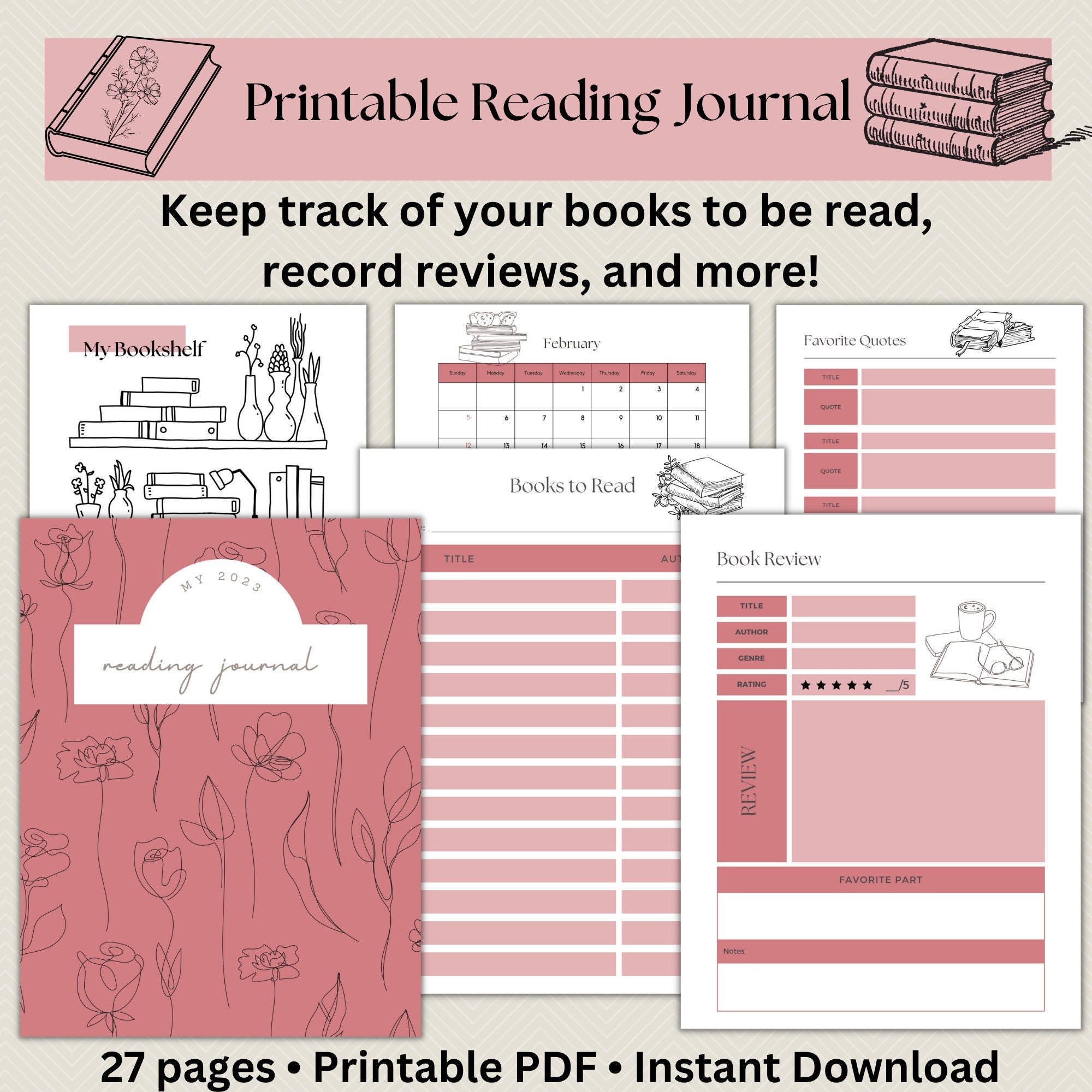 Reading Journal | Book Log | Printable Calendar Organizer Planner PDF ...