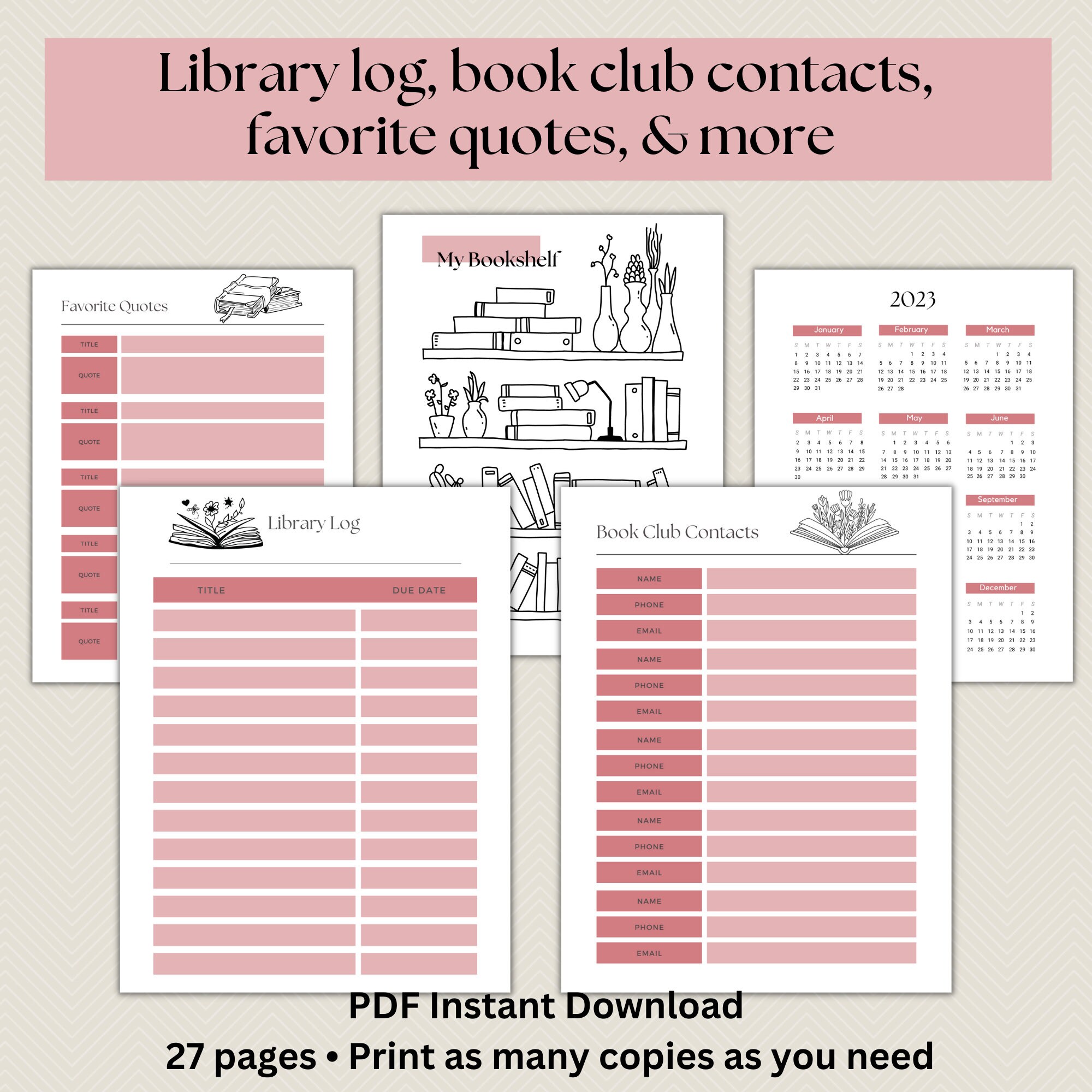 Reading Journal Book Log Printable Calendar Organizer Planner PDF ...