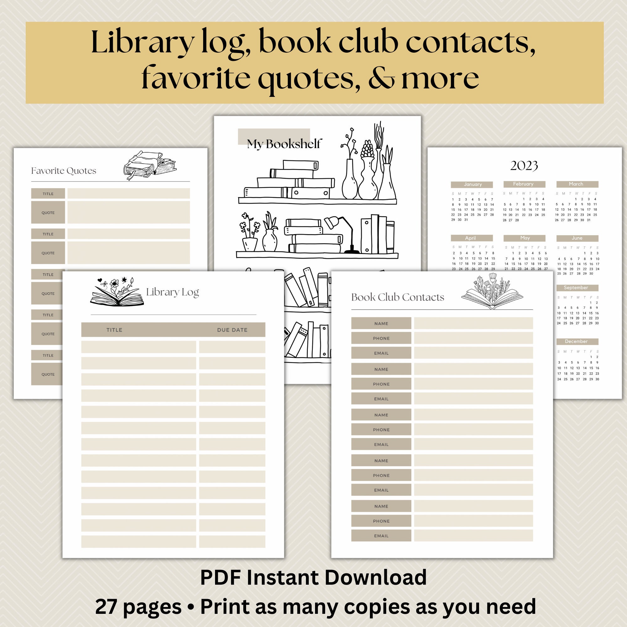 Reading Journal | Book Log | Printable Calendar Organizer Planner PDF ...