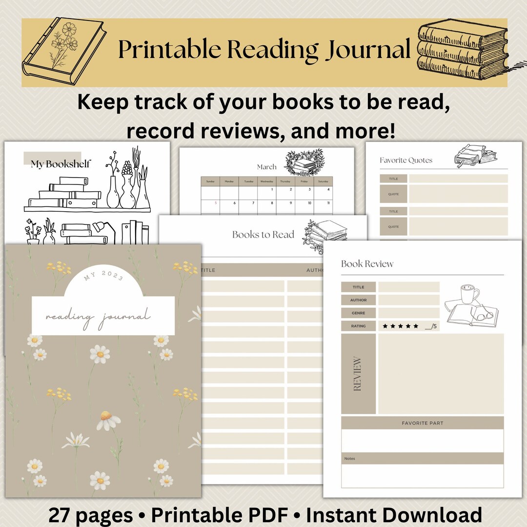 Reading Journal | Book Log | Printable Calendar Organizer Planner PDF ...