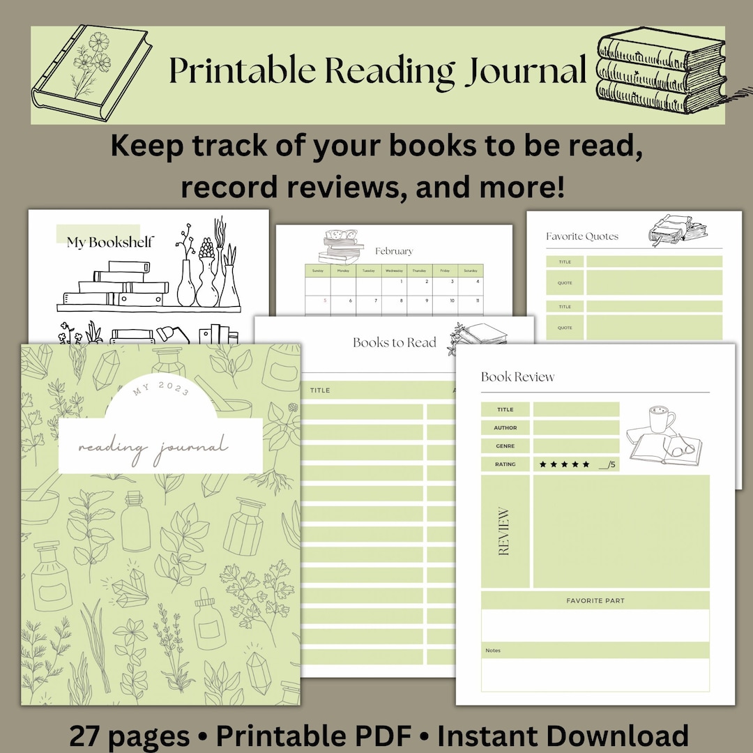 Reading Journal | Book Log | Printable Calendar Organizer Planner PDF ...