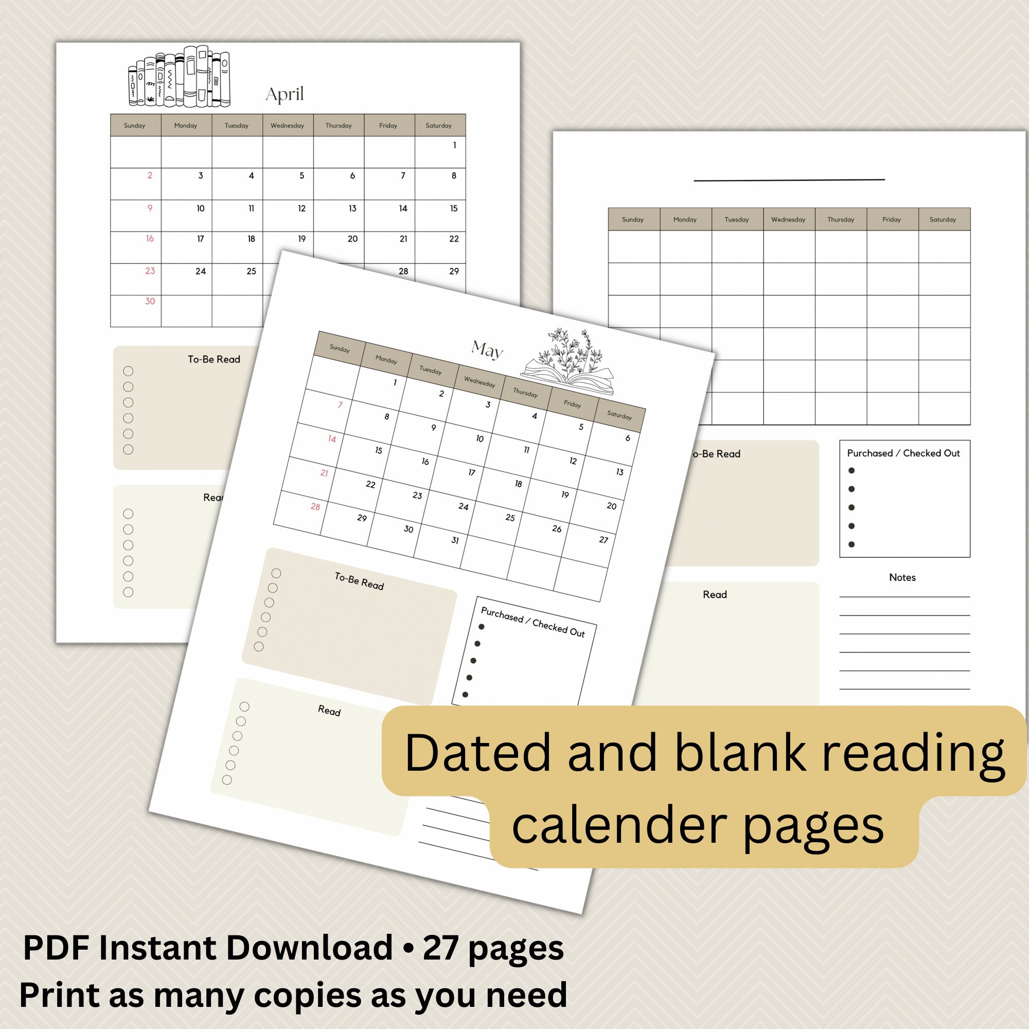 Reading Journal | Book Log | Printable Calendar Organizer Planner PDF ...