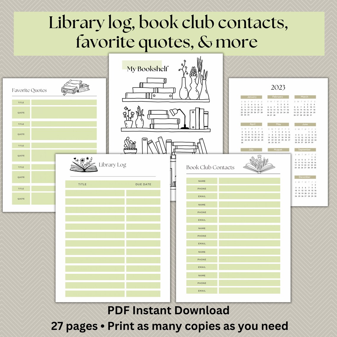 Reading Journal | Book Log | Printable Calendar Organizer Planner PDF ...