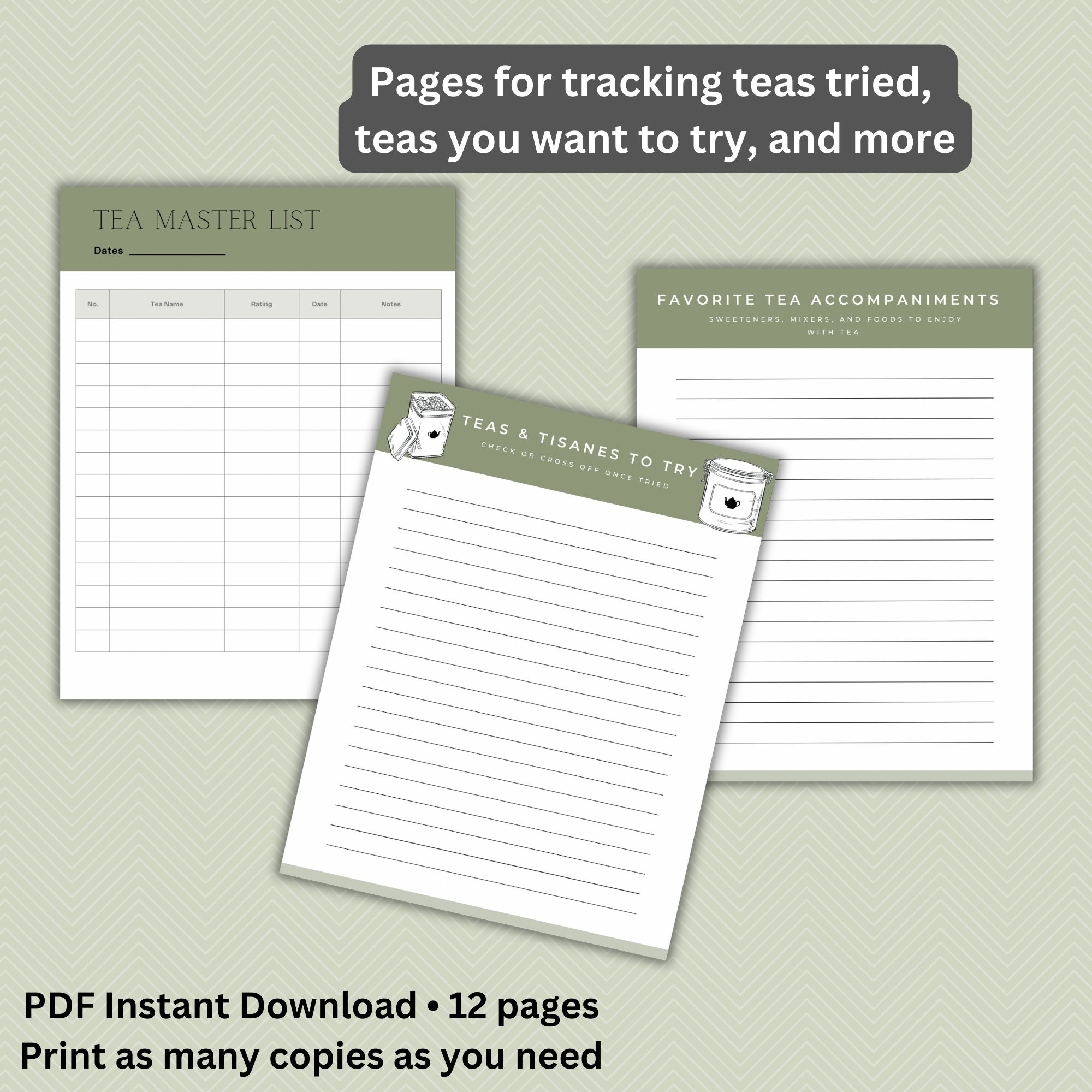 Printable Tea Tasting Journal Sage Green Herbalism Tea Printable ...