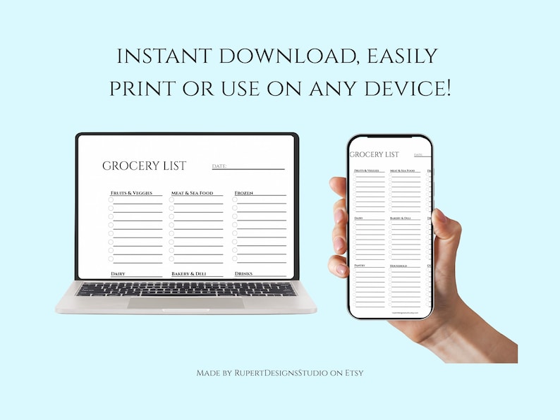 Printable Grocery List Template | Minimalist Grocery Planner | Instant ...