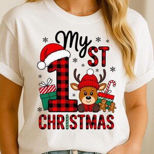 My 1st Christmas PNG: Buffalo Plaid Reindeer, Santa Hat (digital ...