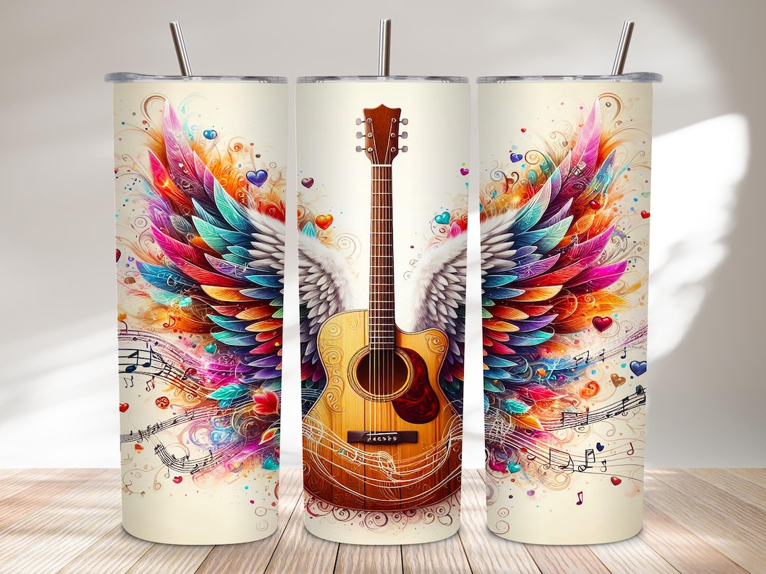 Angel Wings Guitar Sublimation Design | 20 Oz Tumbler Wrap PNG - Etsy