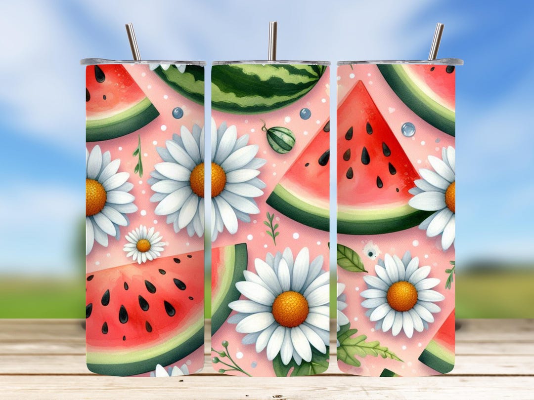 Watermelon Daisy Tumbler Wrap PNG: Polka Dot Sublimation Design ...