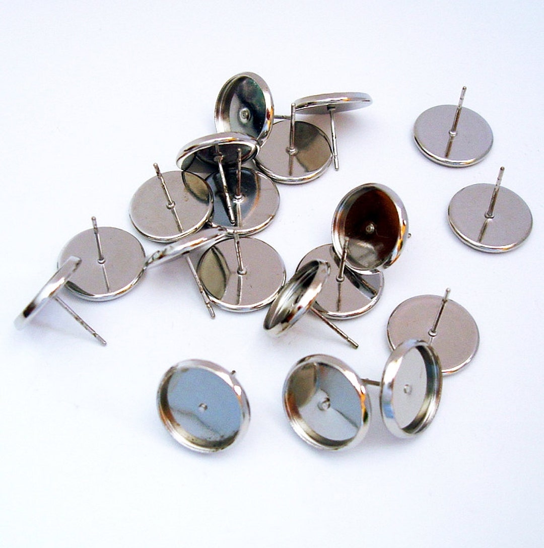 10pcs Earring Cabochon Settings, 12mm Cabochon Tray, Earr Post ...