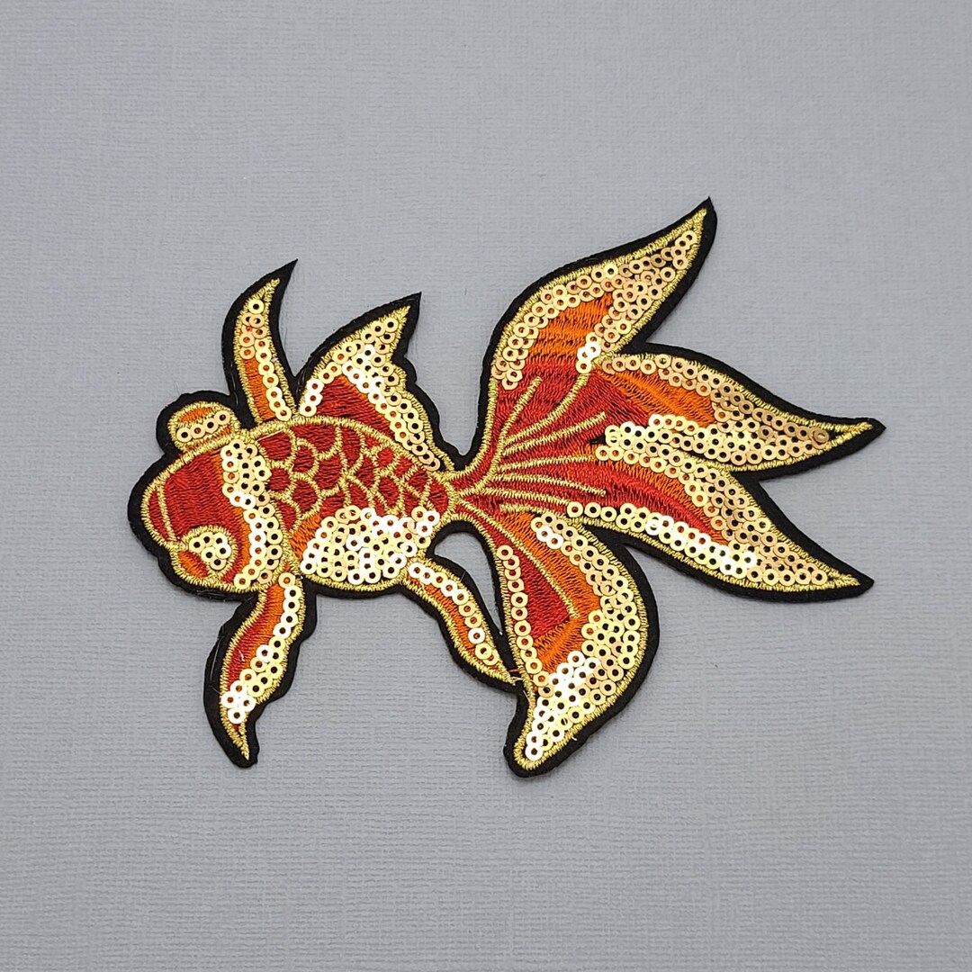 Goldfish Iron-on Patch, Goldfish Badge, Embroidered Applique, Goldfish ...