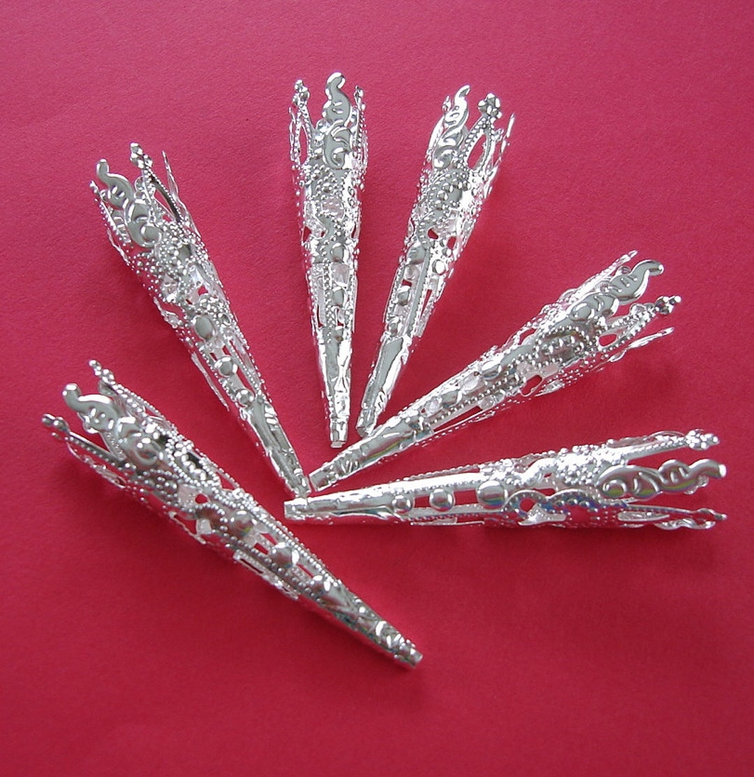 20pcs-silver Plated Filigree Cone Bead Cap- 41x8mm. - Etsy