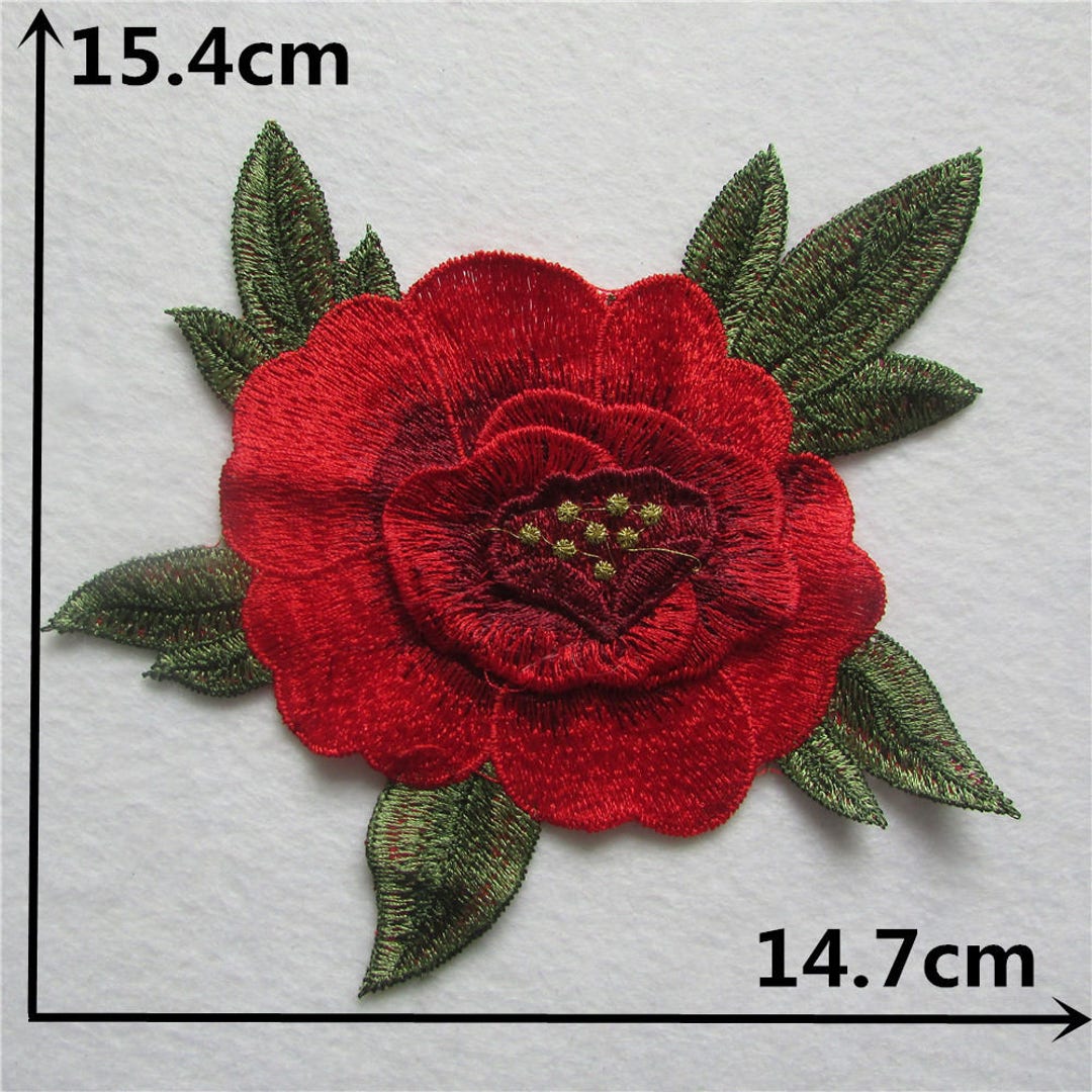 Red Rose Flower Applique Embroidery Sewing on Patches Sewing. - Etsy