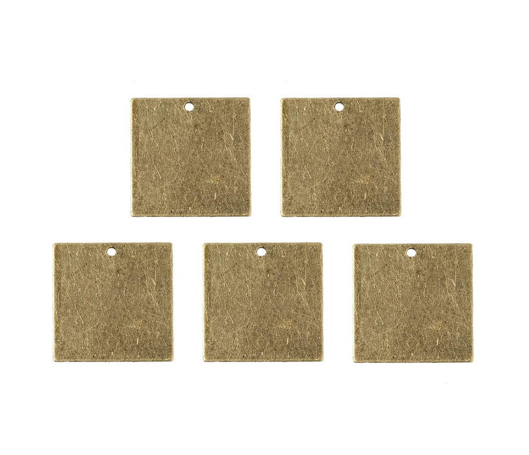 5pcs-antique Bronze Brass Blank Stamping Tag Charms Square Punched Hole ...
